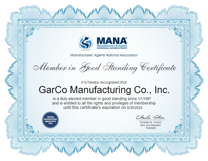 MANA-Certificate | GarCo Manufacturing Co., Inc.